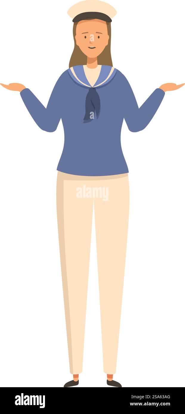 Female sailor is shrugging with a puzzled expression on her face ...