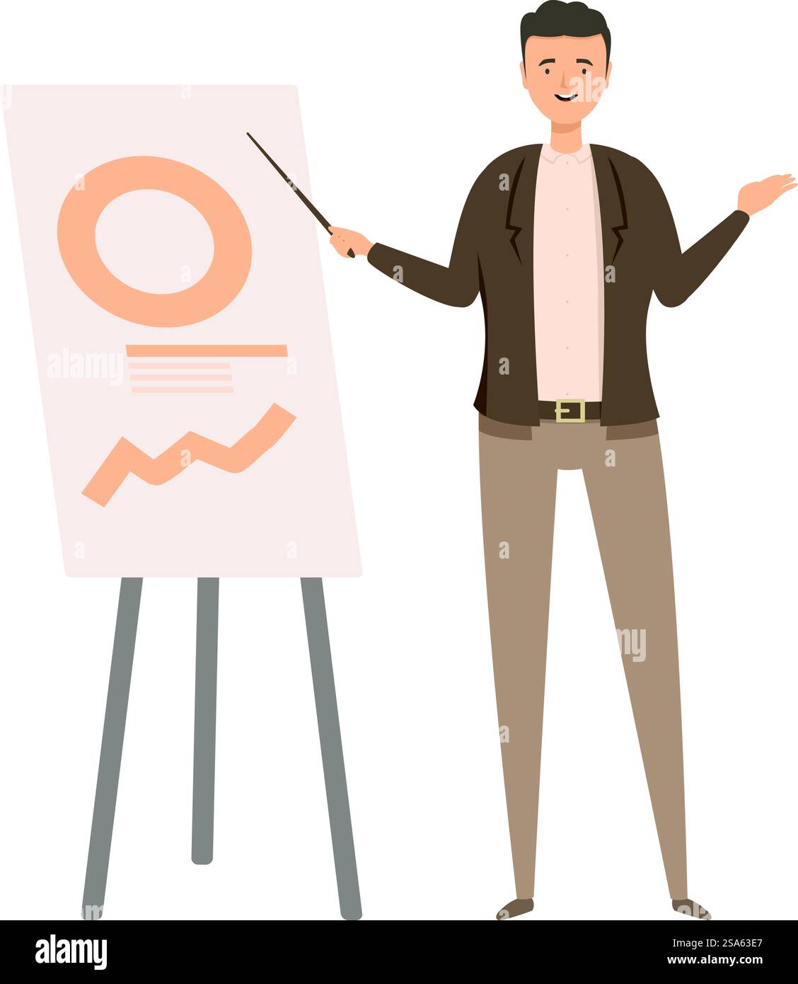 Businessman making presentation pointing at chart on whiteboard explaining business strategy ...