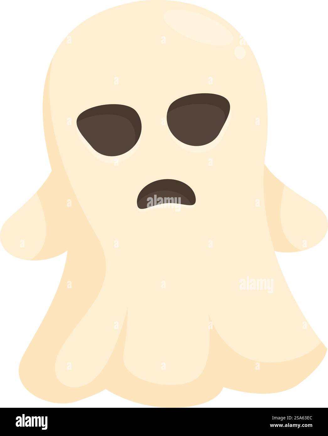 Cartoon illustration of a beige ghost frowning with its mouth and eyes ...