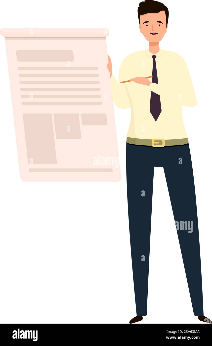 Businessman Is Standing And Pointing At A Flip Chart Giving A Presentation Confident