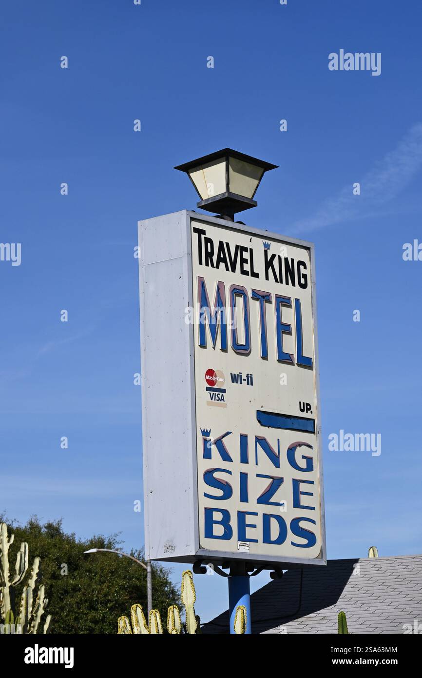 LONG BEACH, CALIFORNIA - 24 JAN 2025: Closeup of the Travel King Motel ...