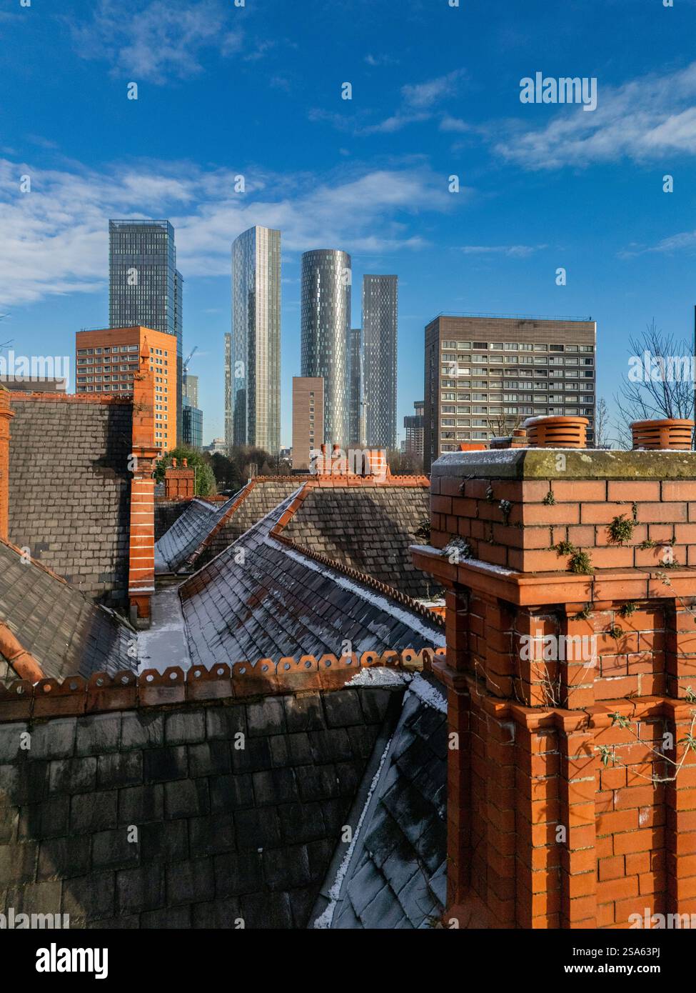 Chimneys and Skyscrapers in Downtown Manchester Stock Photo - Alamy