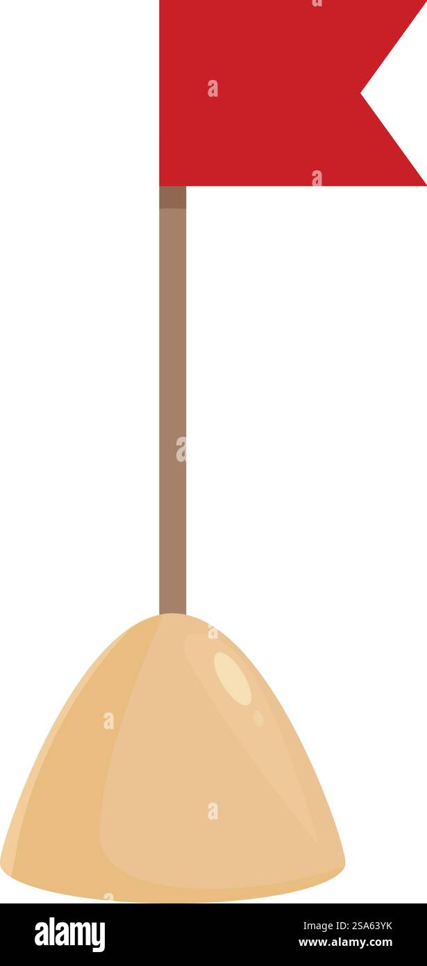 Red flag is waving on a sand pile, indicating a goal or destination ...