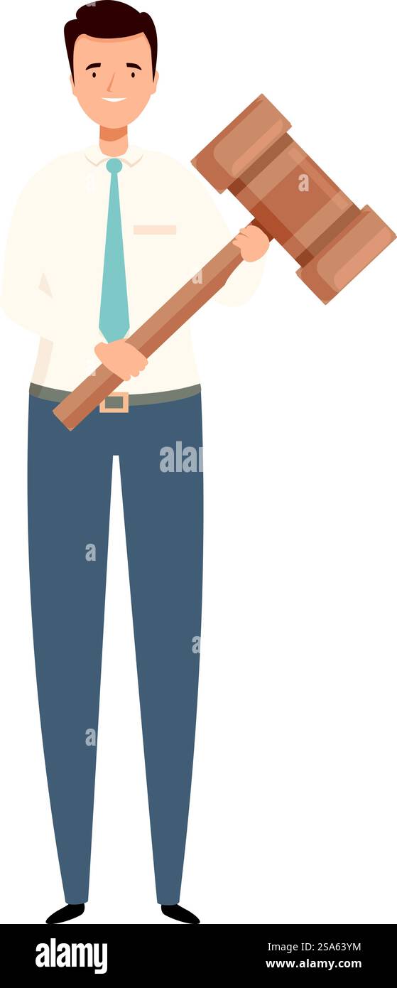 Auctioneer holding gavel. Smiling auctioneer character.. Auctioneer is ...