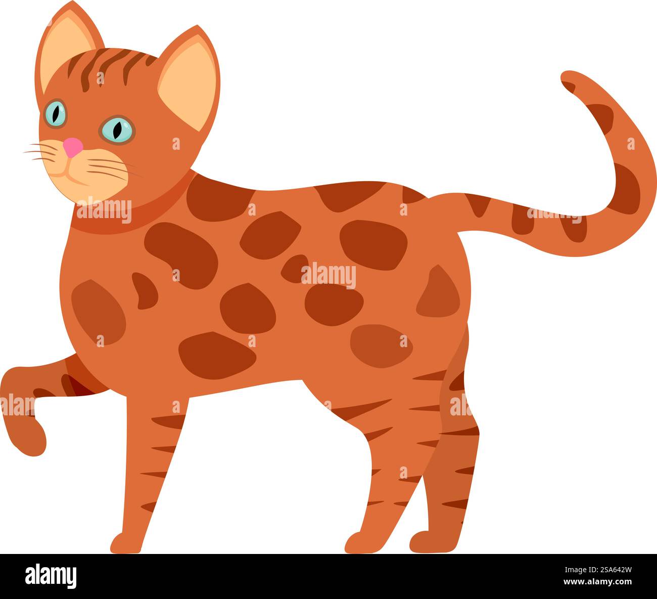 Cartoon illustration of a bengal cat standing with a raised paw. Bengal ...