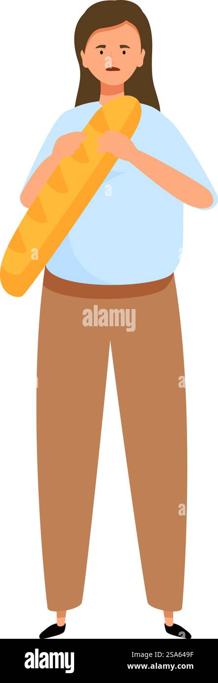 Sad woman is holding a loaf of bread, feeling guilty about her carb ...