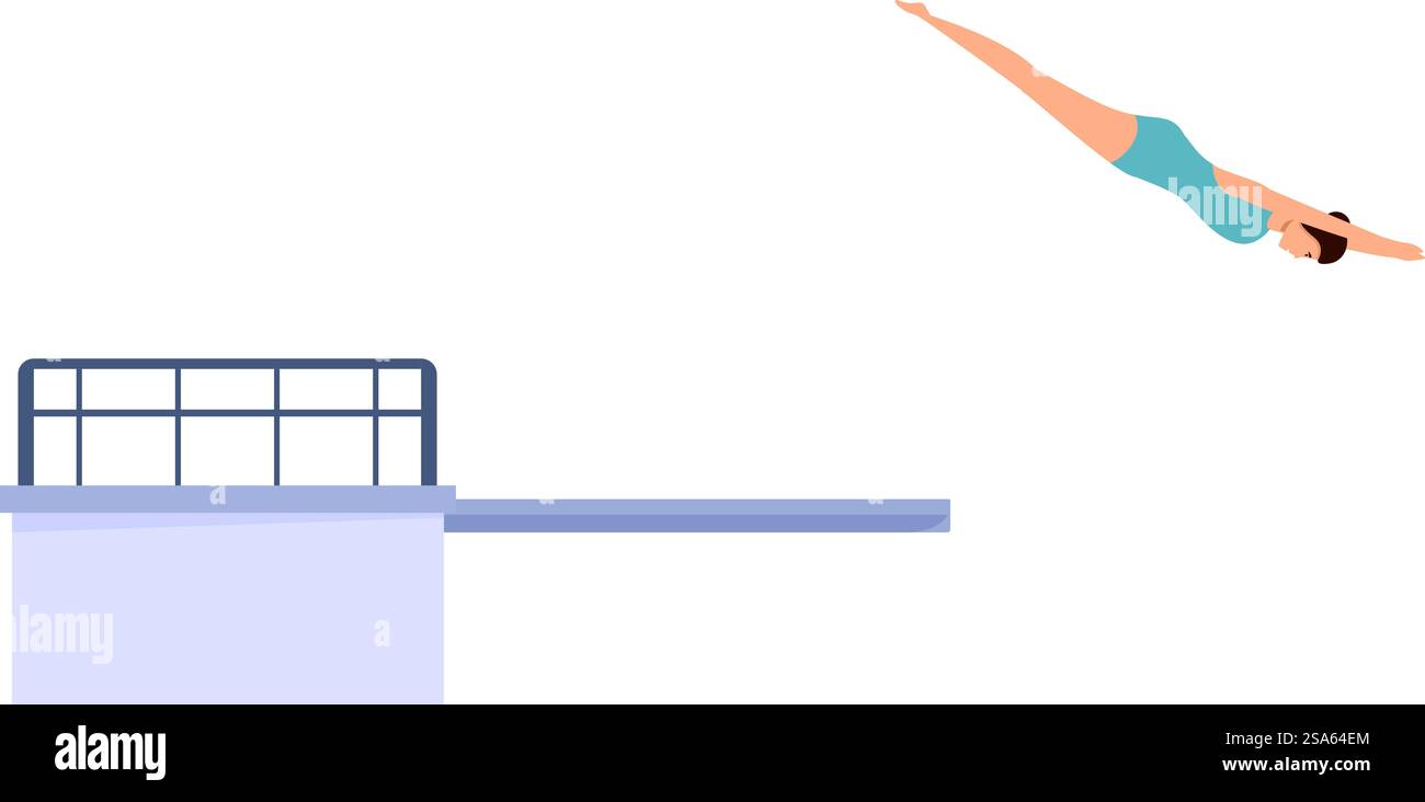 Young woman in swimsuit is diving from a springboard into the water ...