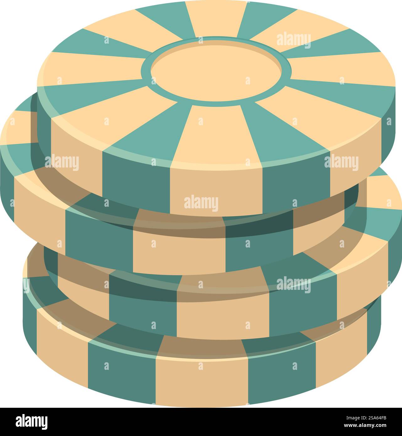 Stack of casino chips is lying on a green surface, illustrating the ...