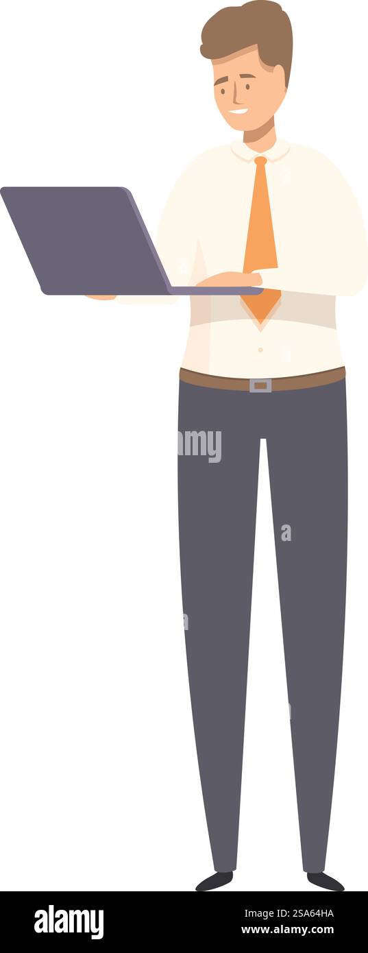 Office worker using laptop computer, business character working on a ...