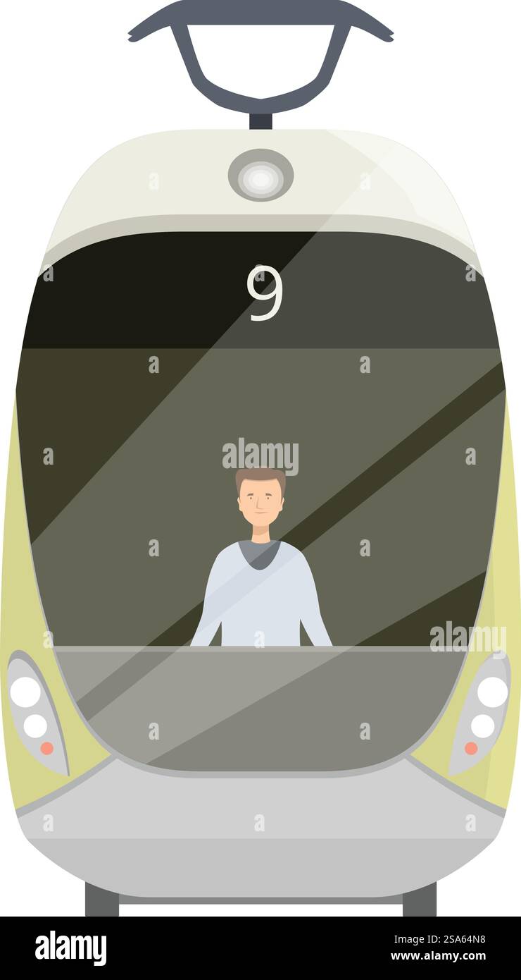 Young man is riding a modern tram train as a form of public ...