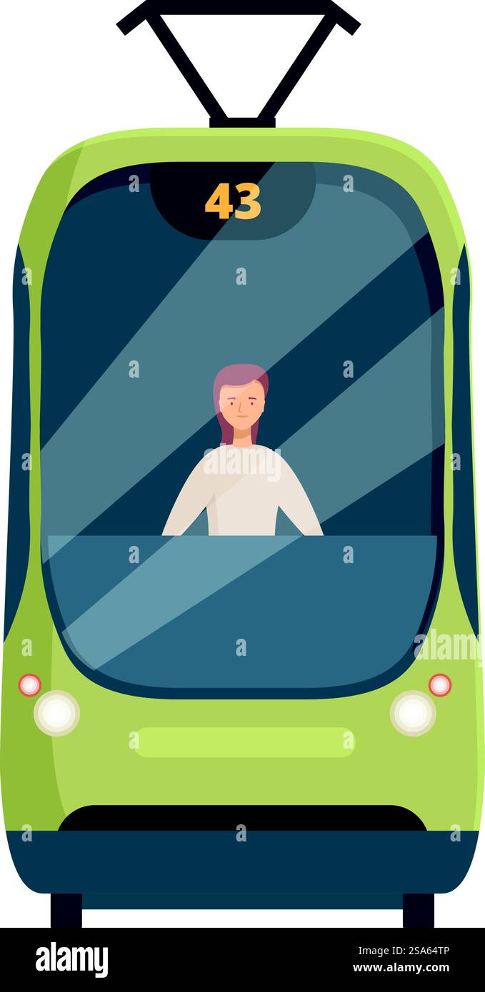 Tram driver is sitting in a modern tram, ensuring safe and efficient ...