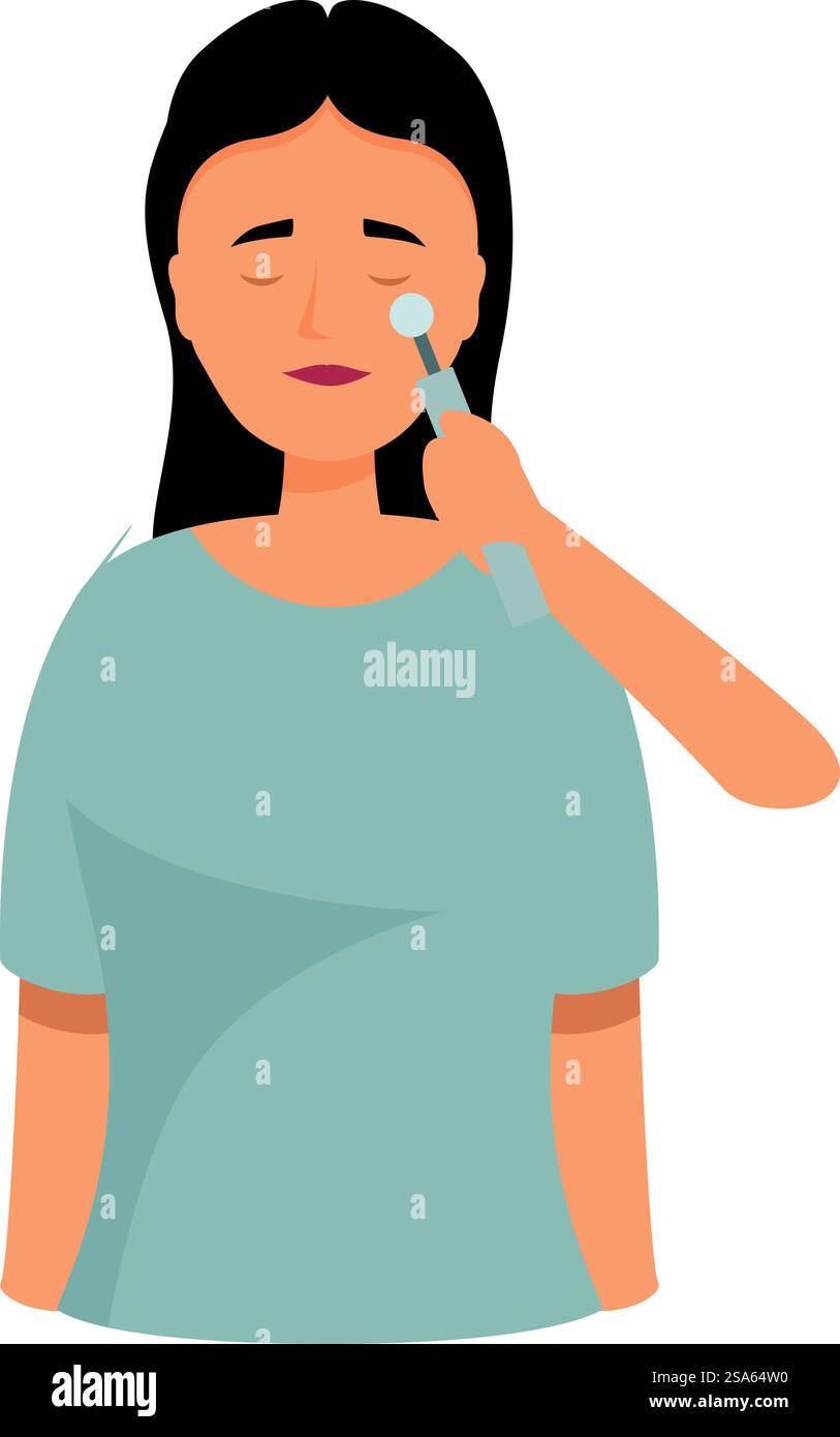 Young woman is using an electric face cleanser to remove makeup and ...