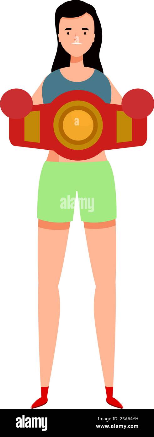Female boxer celebrating her victory, holding up a championship belt ...