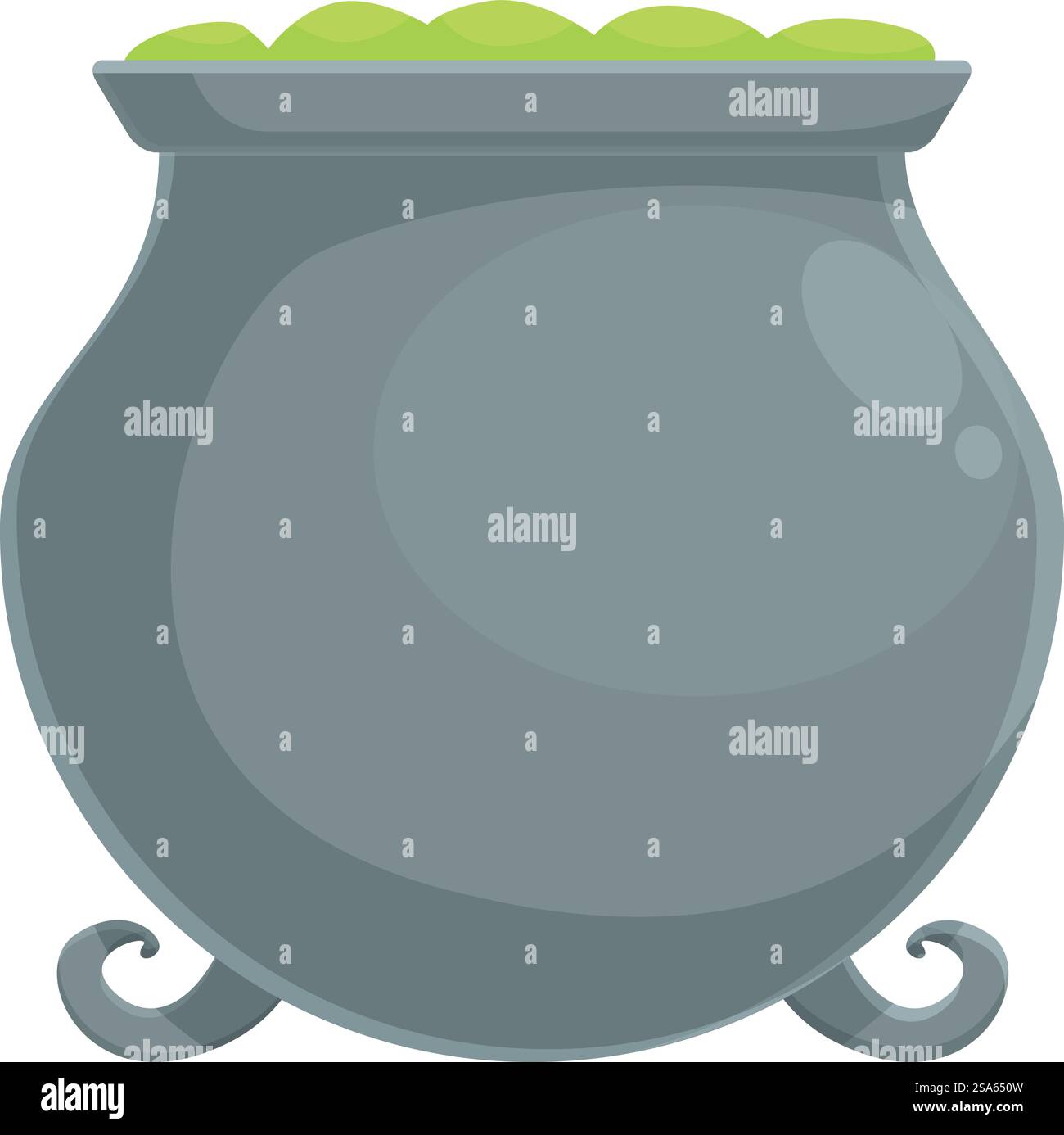 Big metal cauldron bubbling with green potion, magic mixture boiling ...