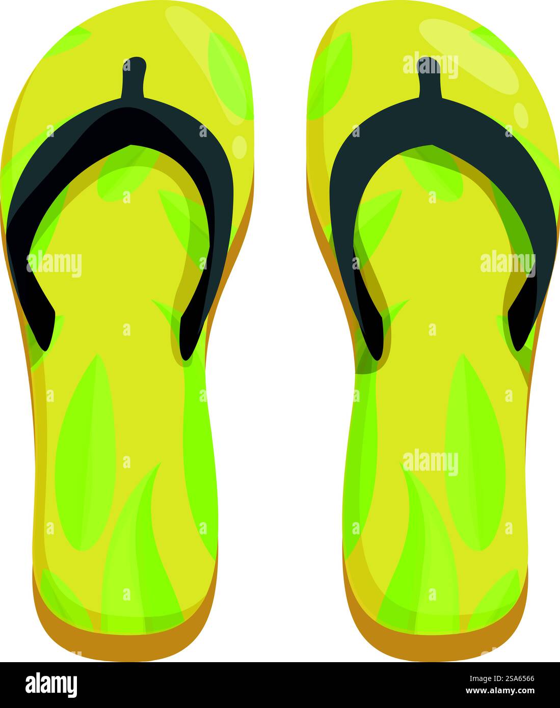 Green flip flops with leaf pattern evoking summer vibes. Pair of green flip flops showing summer ...