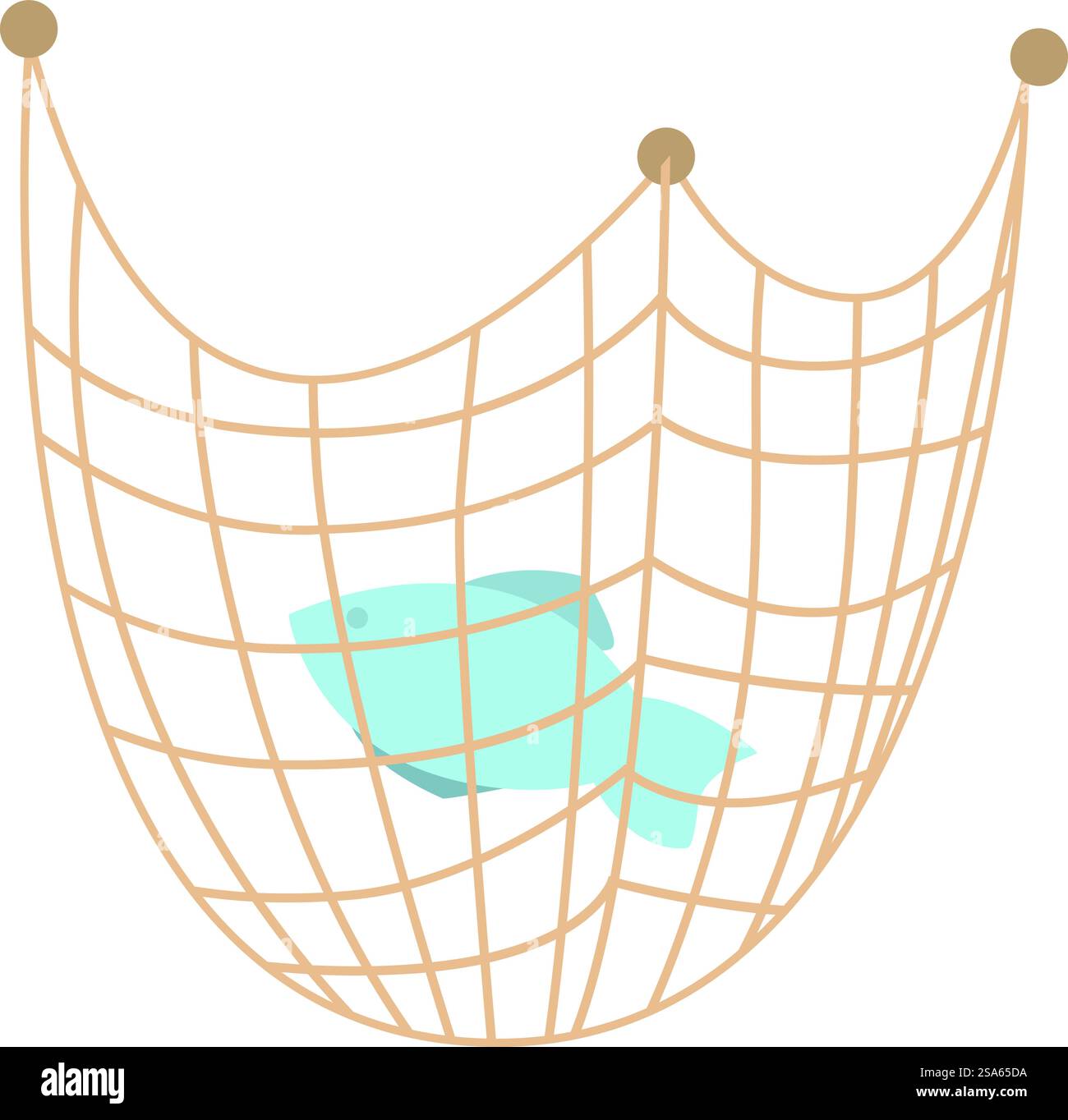 Fishing net catching fish icon cartoon style. Blue fish is trapped in a ...