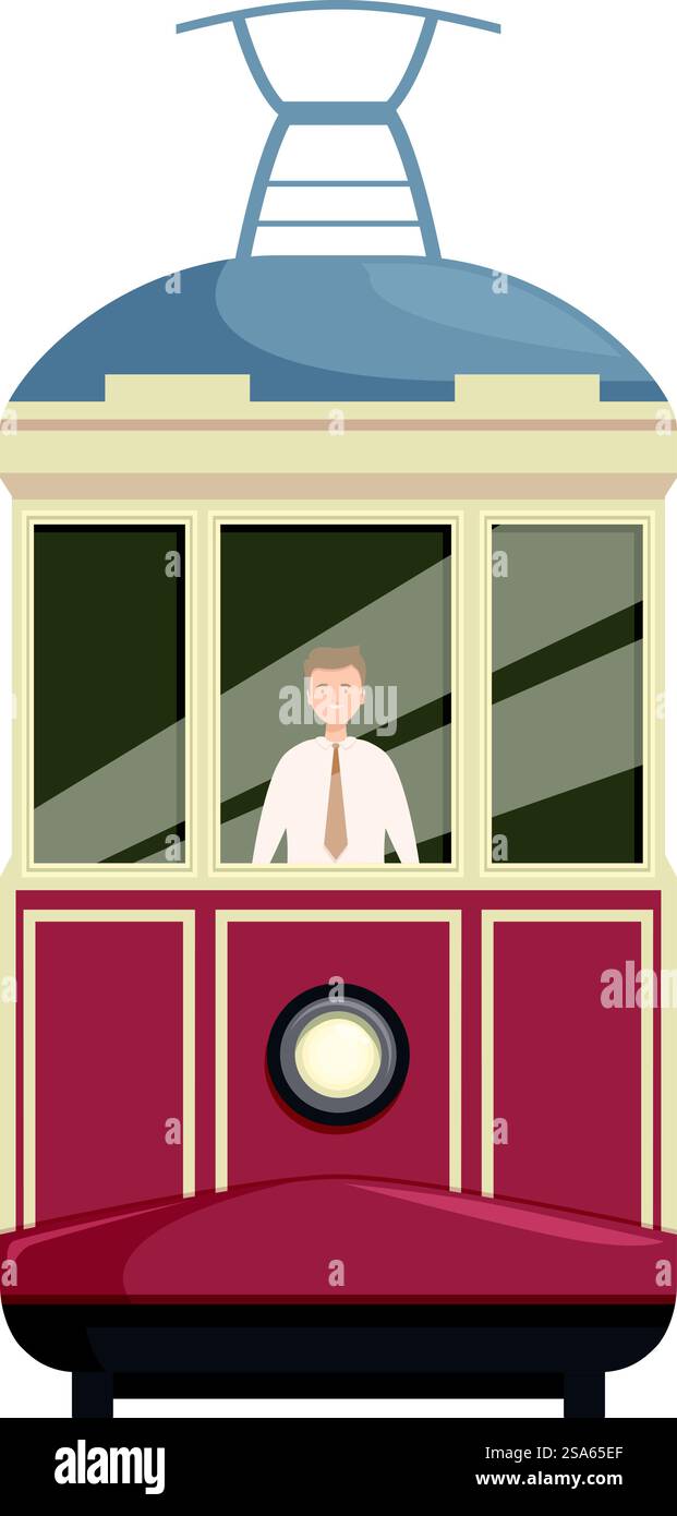 Tram driver looking out of front window driving a red tram. Tram driver ...