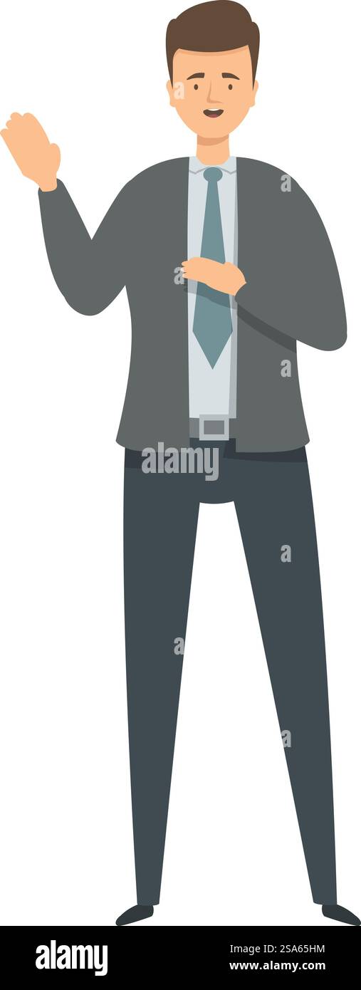 Confident businessman is pointing at something while giving a ...