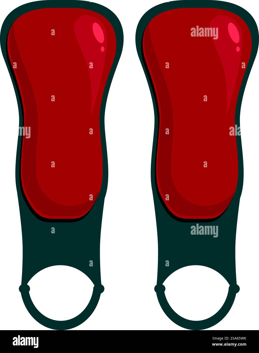 Pair of red and grey shin guards isolated on a white background. Pair ...
