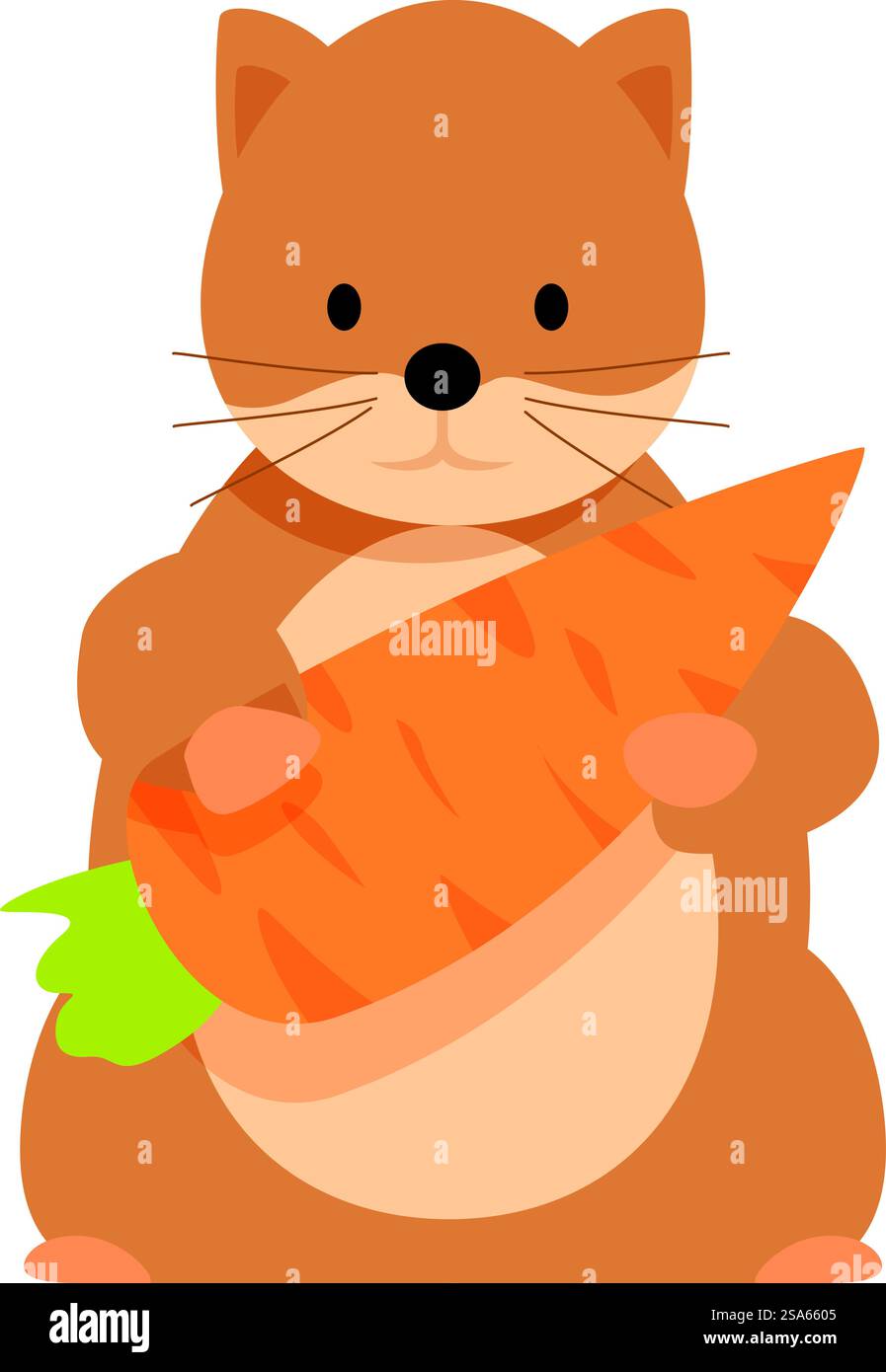 Adorable cartoon hamster standing on two legs, holding a giant carrot ...