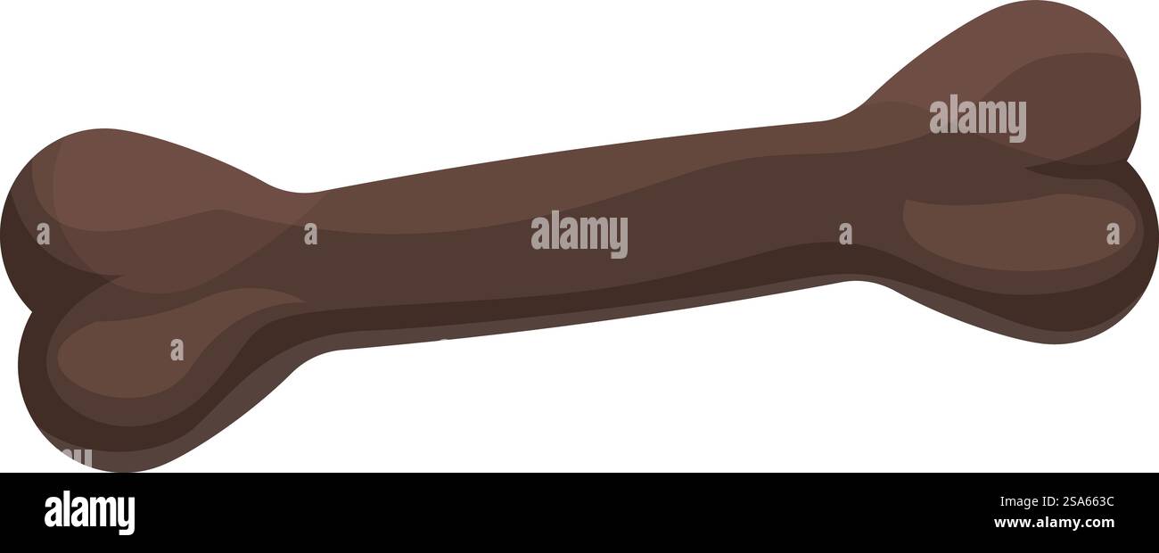 Simple brown cartoon dog bone lying horizontally isolated on a white ...