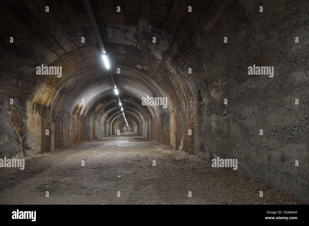 Tunnel world war 2 in Rijeka city, no people, empty passage.The tunnel ...