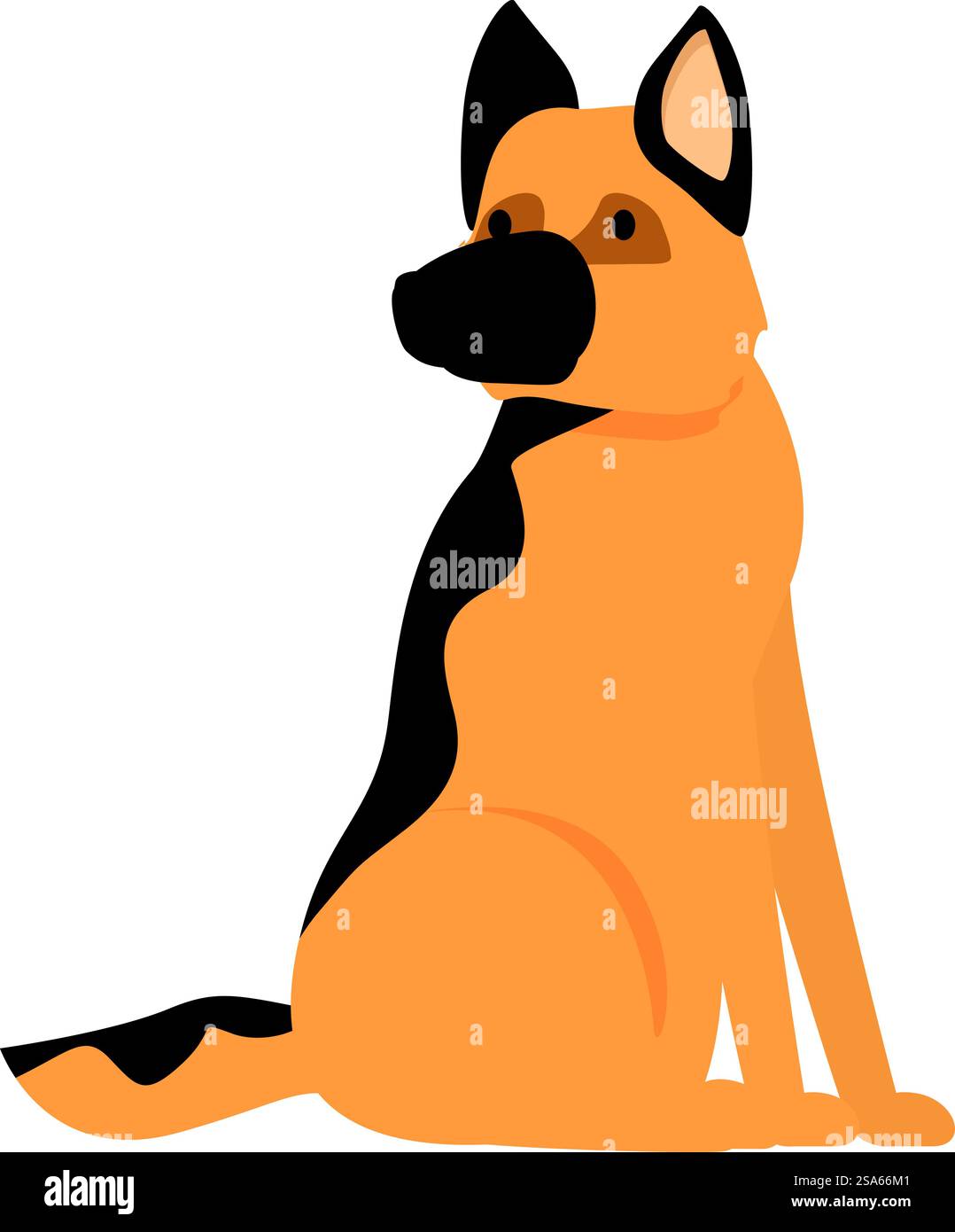 Cartoon illustration of a german shepherd dog sitting and looking to ...