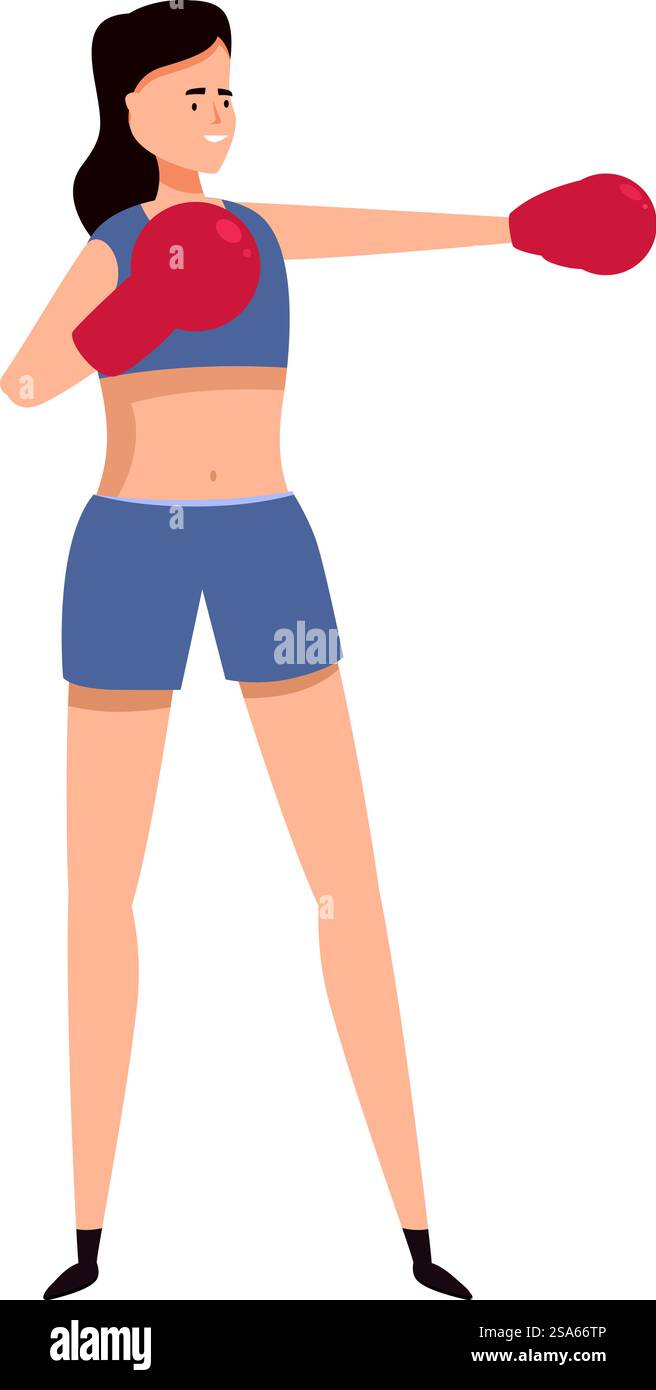 Female boxer is practicing her moves, throwing a punch during a ...