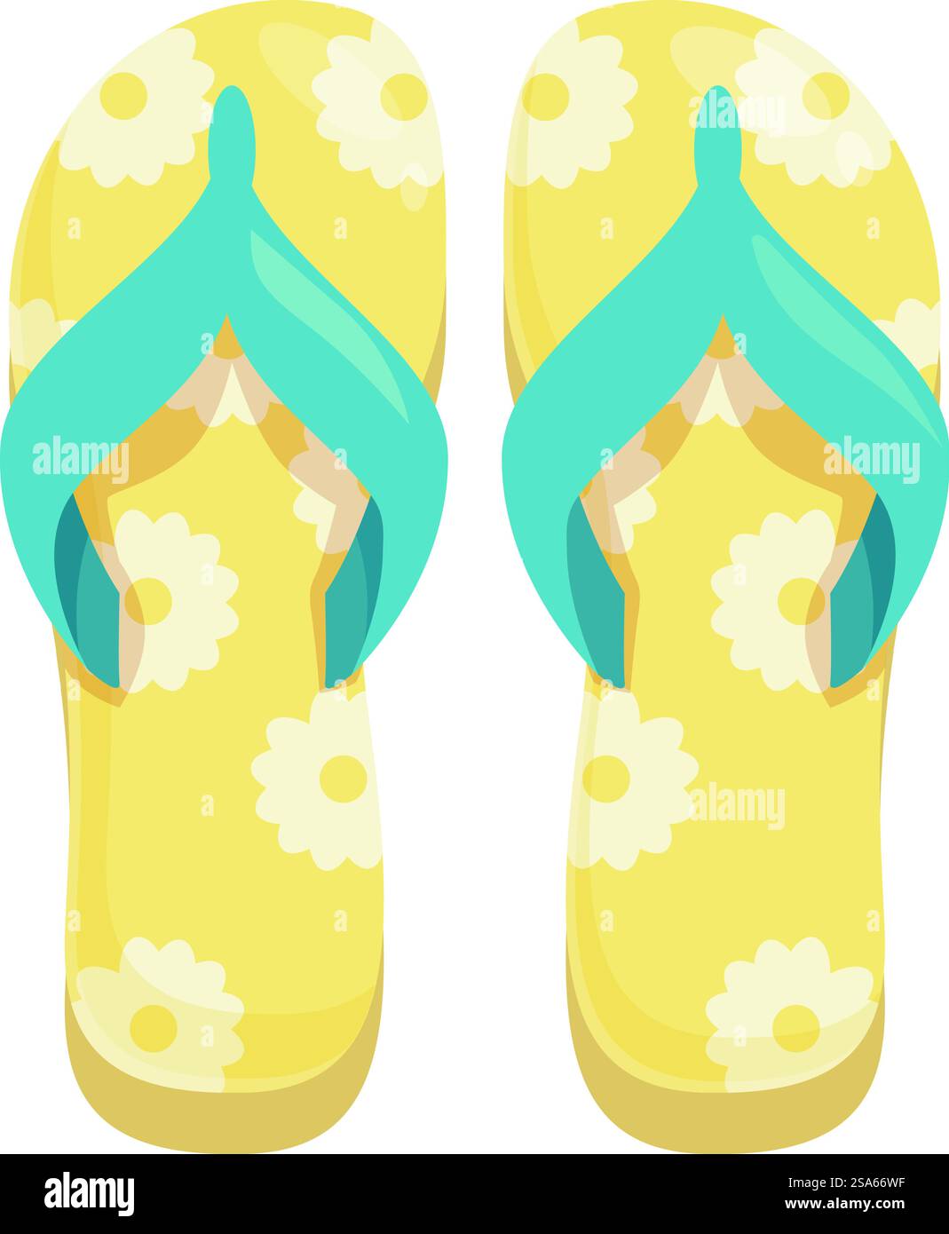 Yellow flip flops with blue straps and a flower design, perfect for a relaxing day at the beach ...