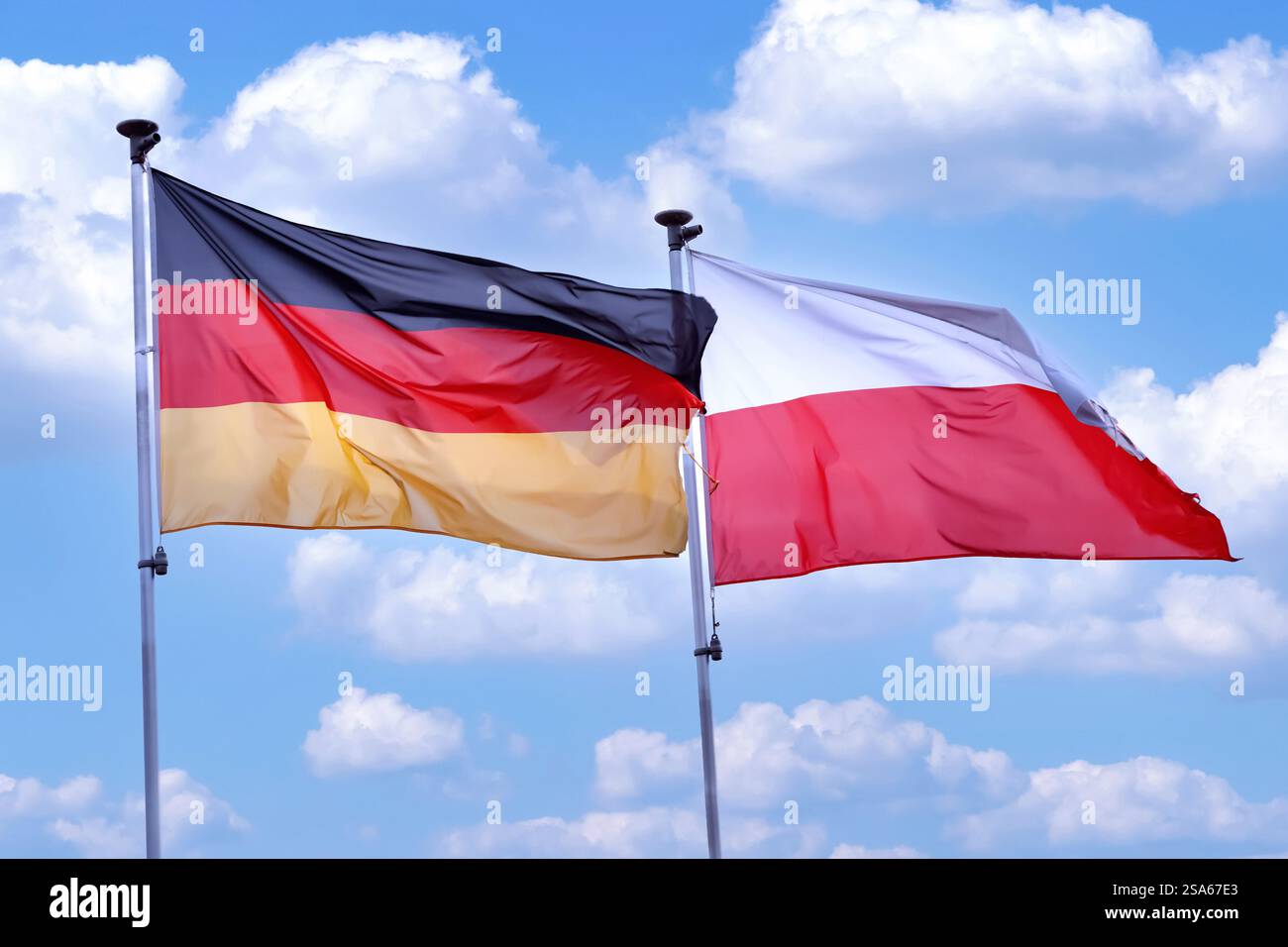 German and Polish flags waving together Stock Photo - Alamy