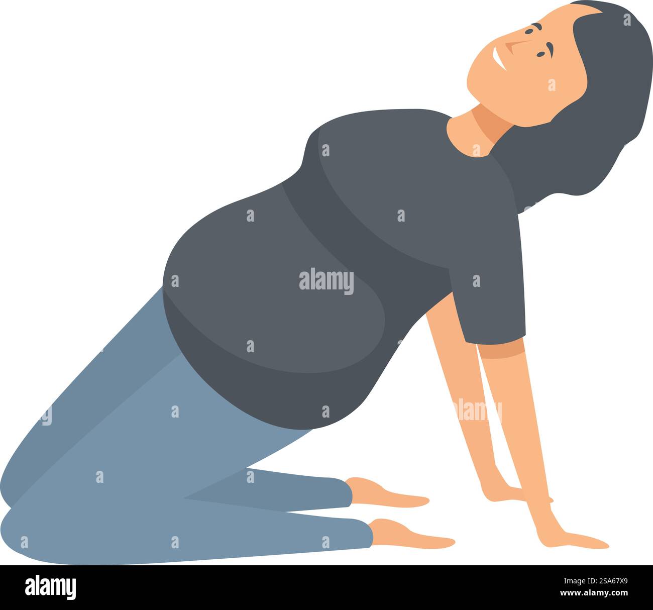 Pregnant woman is doing prenatal exercises, kneeling and stretching her ...