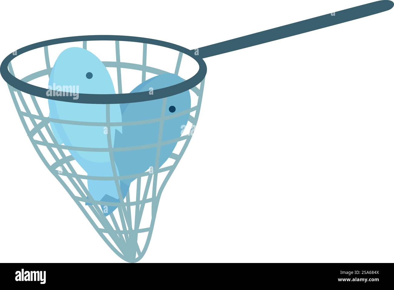 Fishing net catching two fish icon in cartoon style isolated on white ...