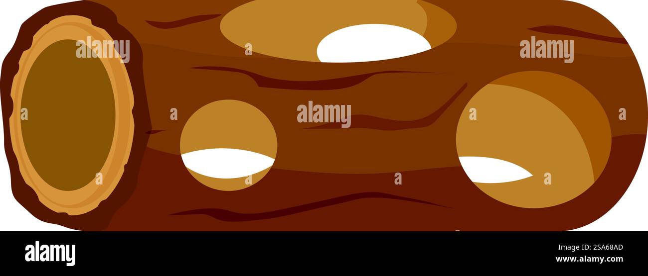 Hollow log lying horizontally with holes, isolated on white background ...