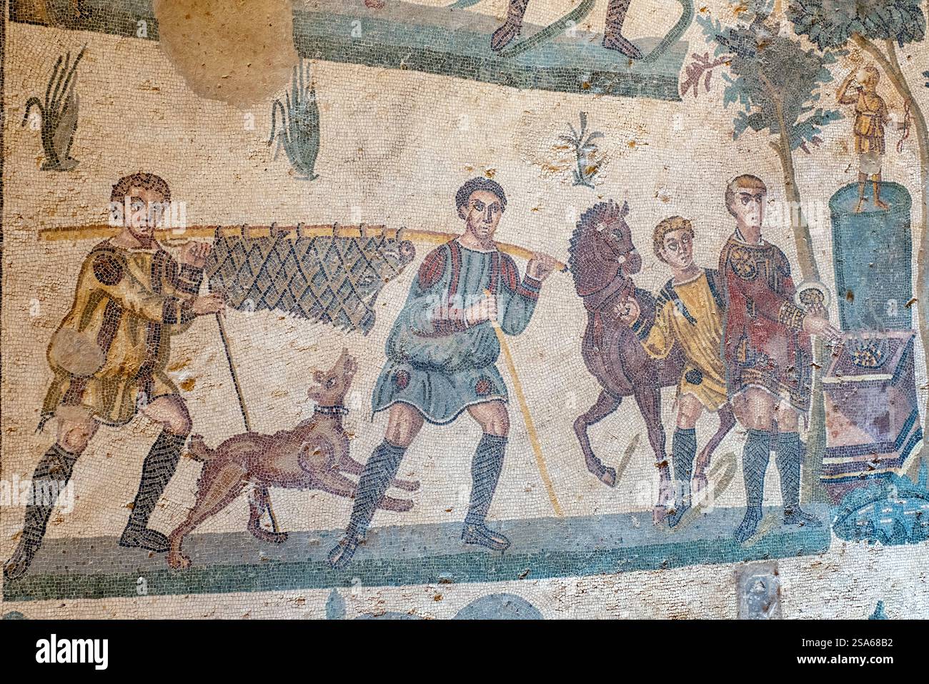 The Small Game Hunt Roman mosaic in the Villa Romana del Casale, Piazza ...