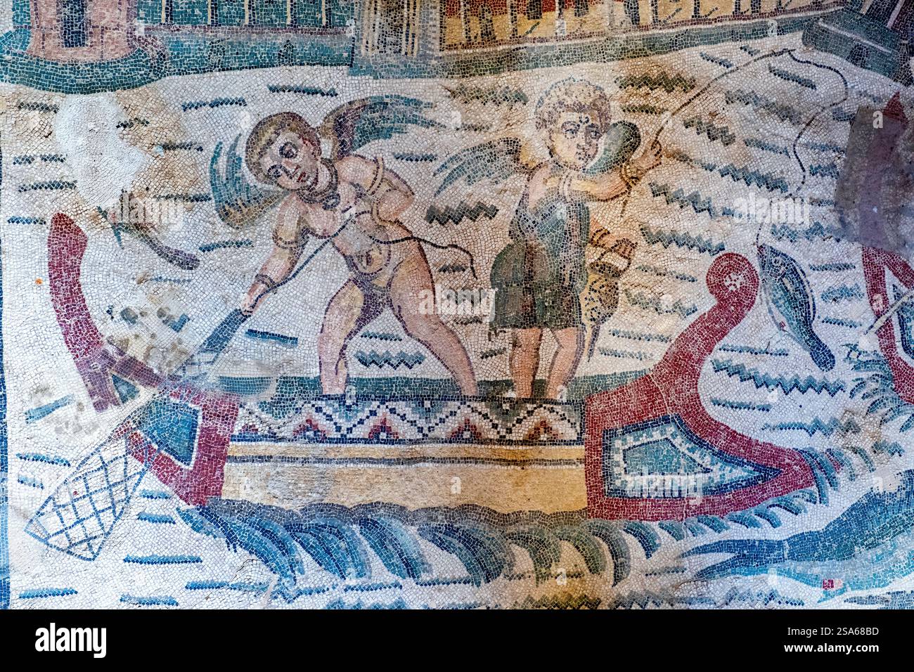 The Room of Fishing Cupids Roman mosaic in the Villa Romana del Casale ...