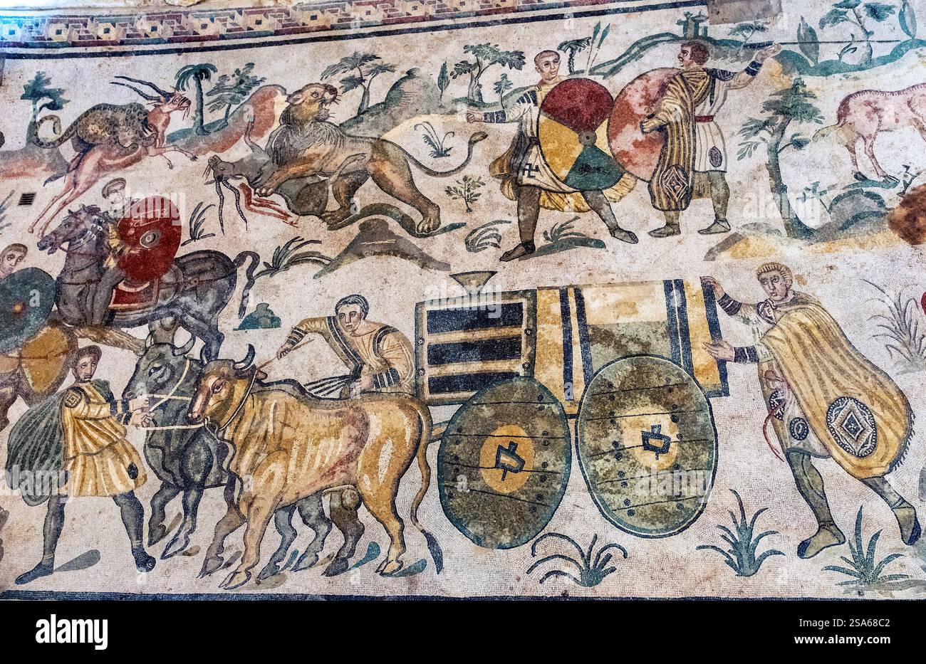 Great Hunt Roman mosaic depicting the capture and transportation of ...