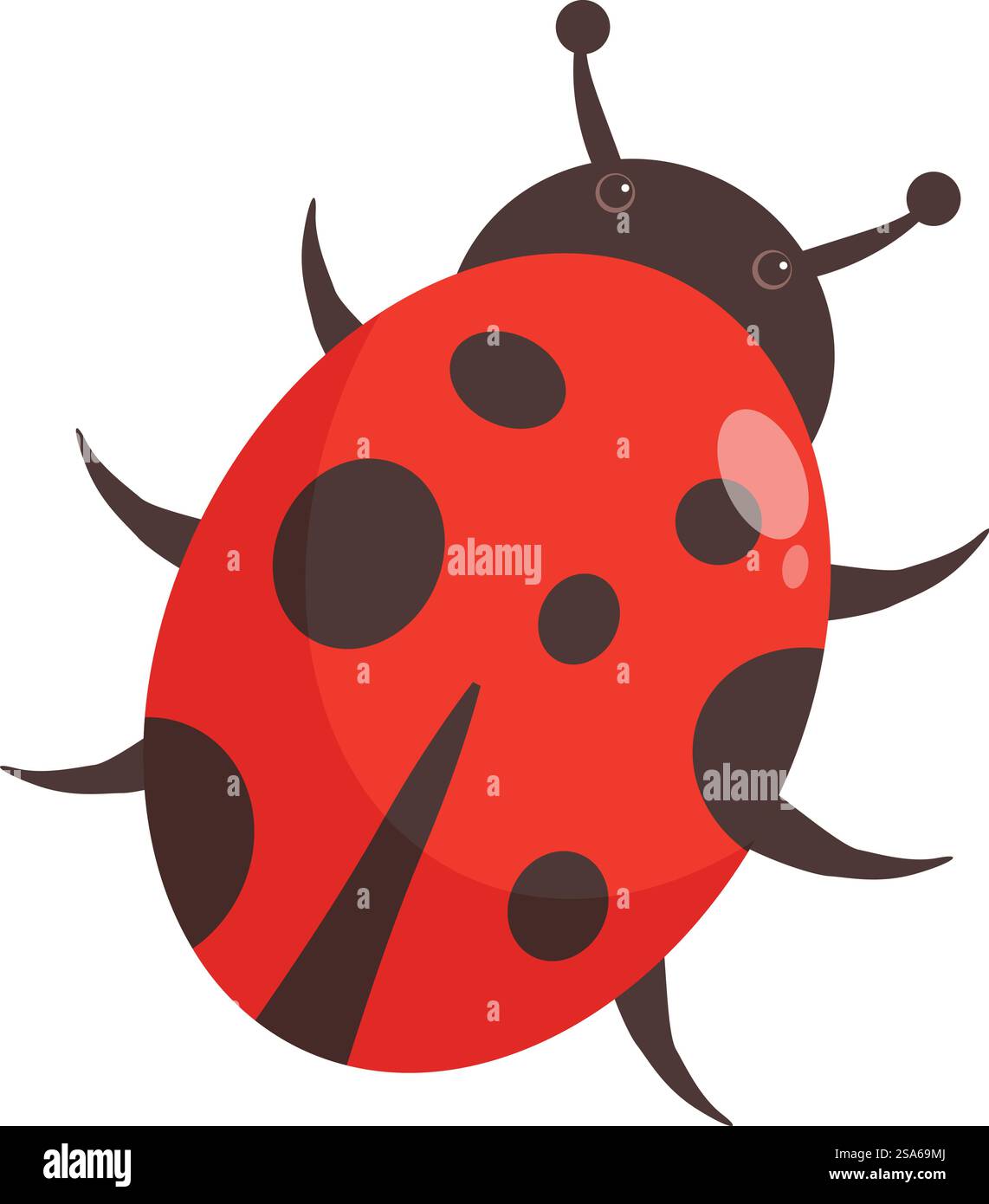 Cartoon ladybug is crawling along, showing off its bright red shell and ...