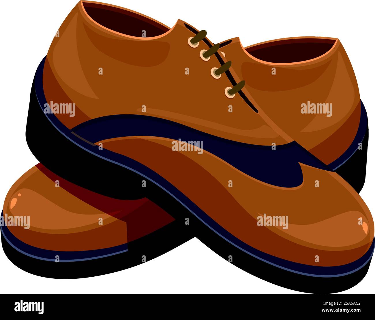Pair of brand new, shiny brown leather shoes with laces is shown on a ...