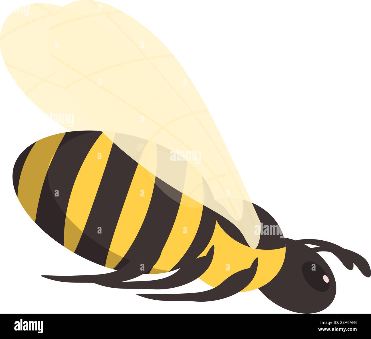 Cartoon illustration of a honey bee flying with its wings spread. Honey ...