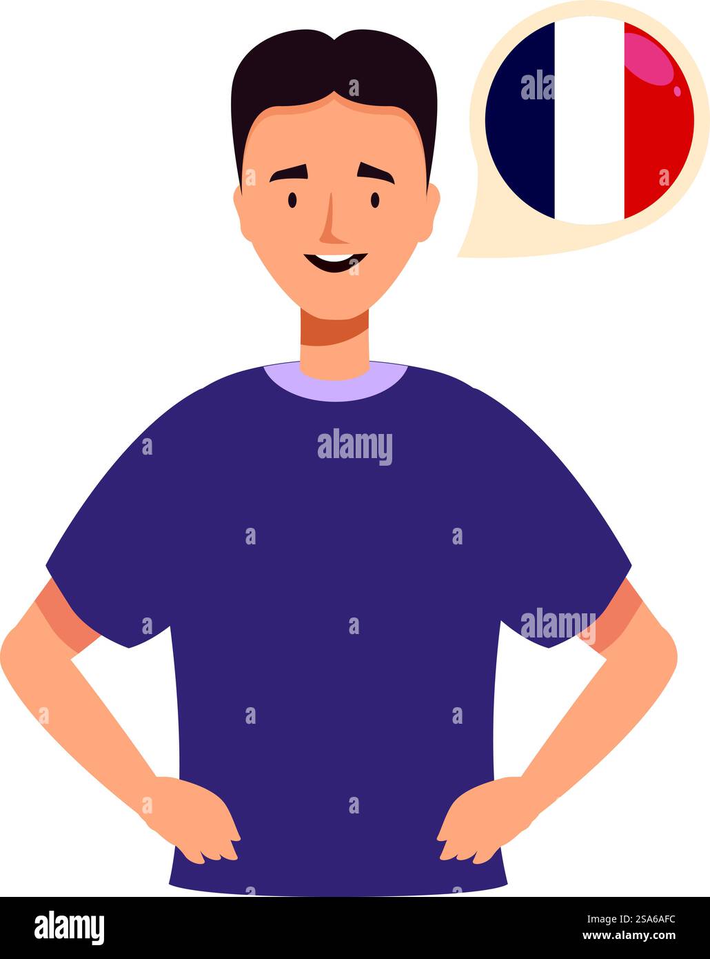 Young man is speaking french, represented by a speech bubble with the ...