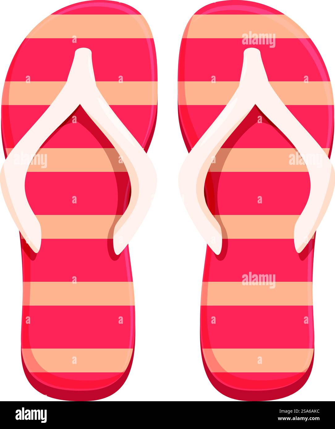 Red and yellow striped flip flops isolated on white background, symbolizing summer, vacation ...