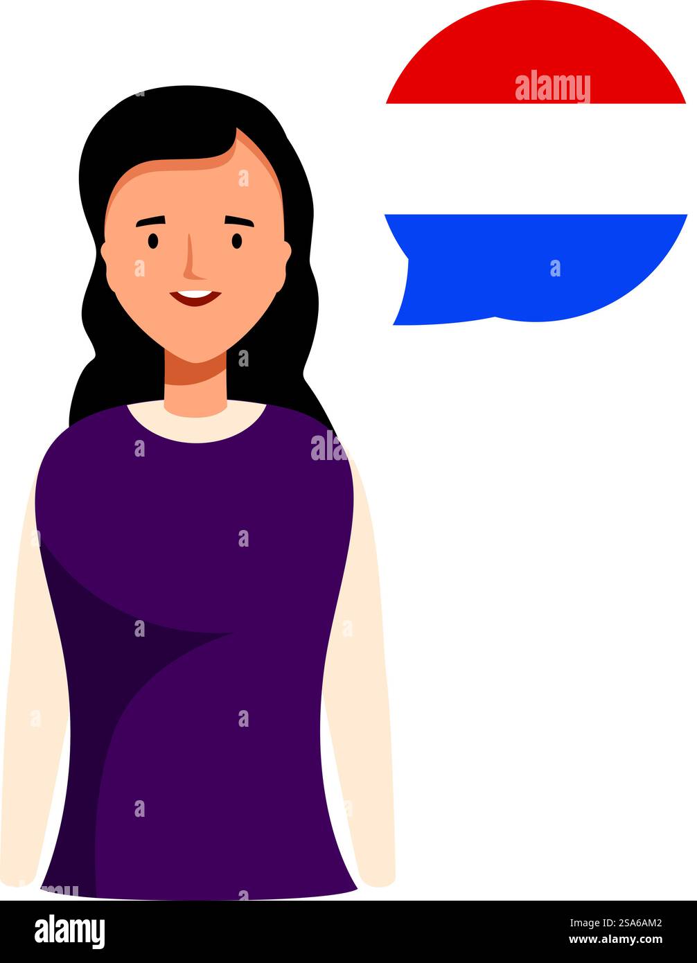 Young woman is smiling with a dutch flag speech bubble, representing ...