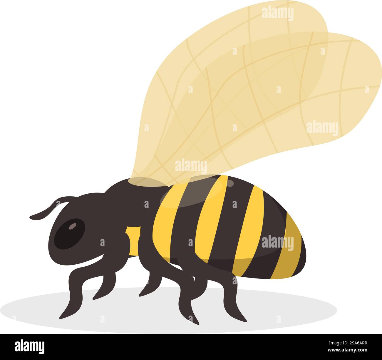 Cartoon bee standing with spread wings, a friendly character with black ...
