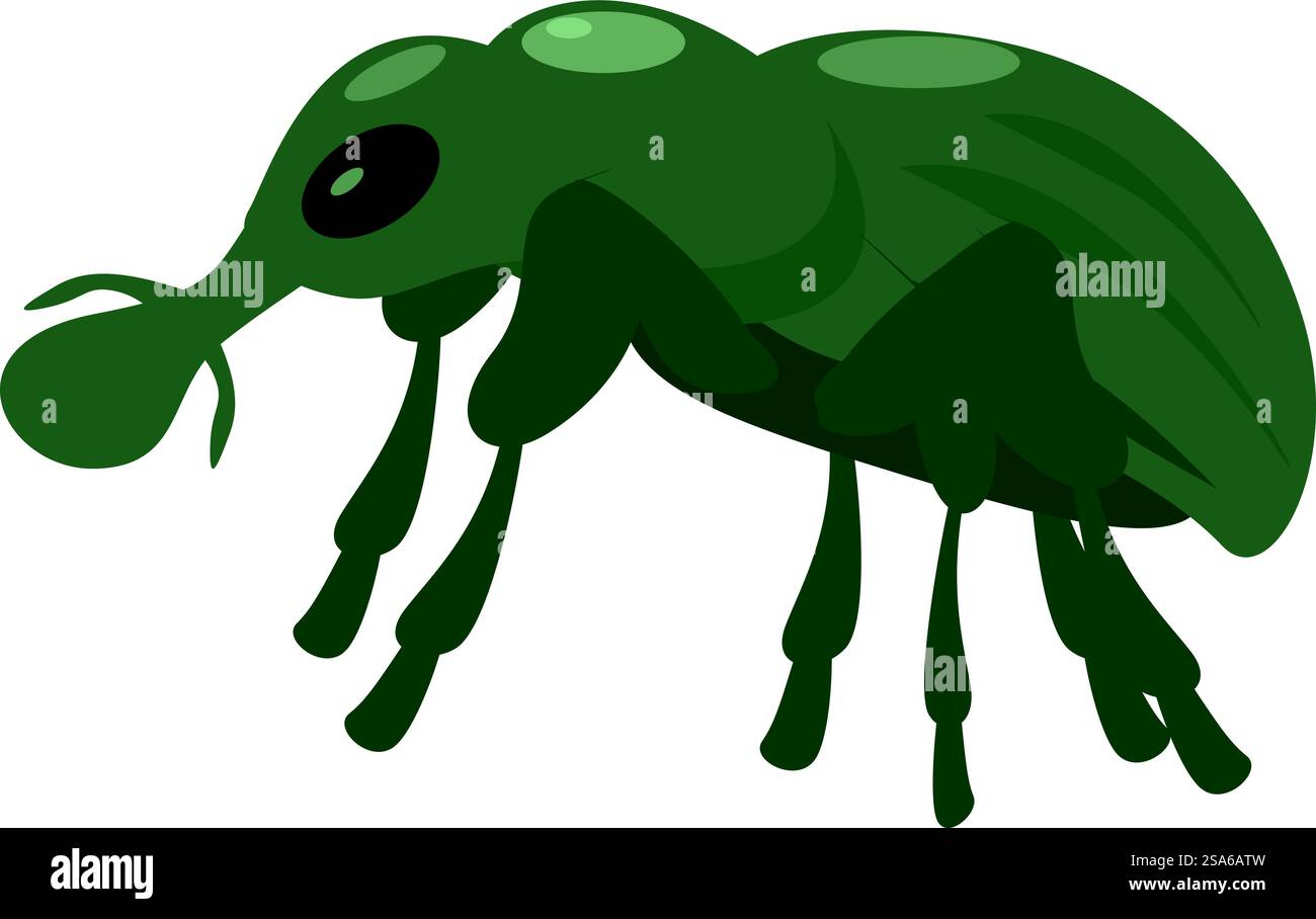 Green beetle walking with long legs, insect illustration in cartoon ...