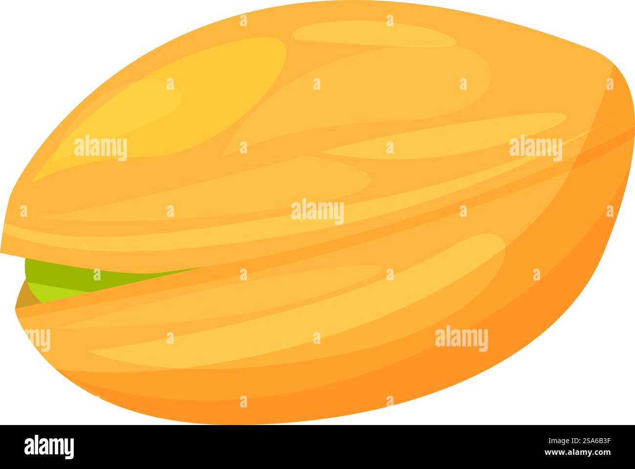 Single pistachio with a partially opened shell showing the green nut ...