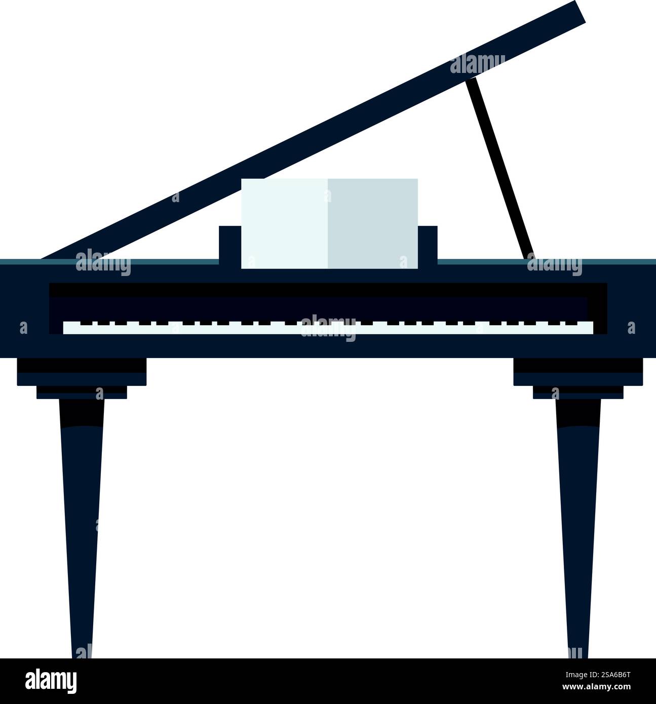 Grand piano standing with the lid open is ready for a pianist to play ...