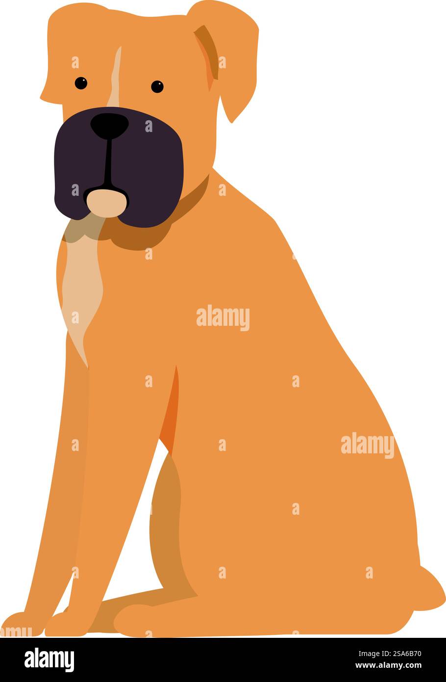 Illustration of a large adult boxer breed dog sitting obediently and ...