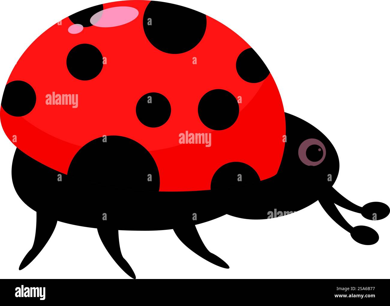 Cute ladybug crawling with red shell and black spots. Cartoon ladybug ...