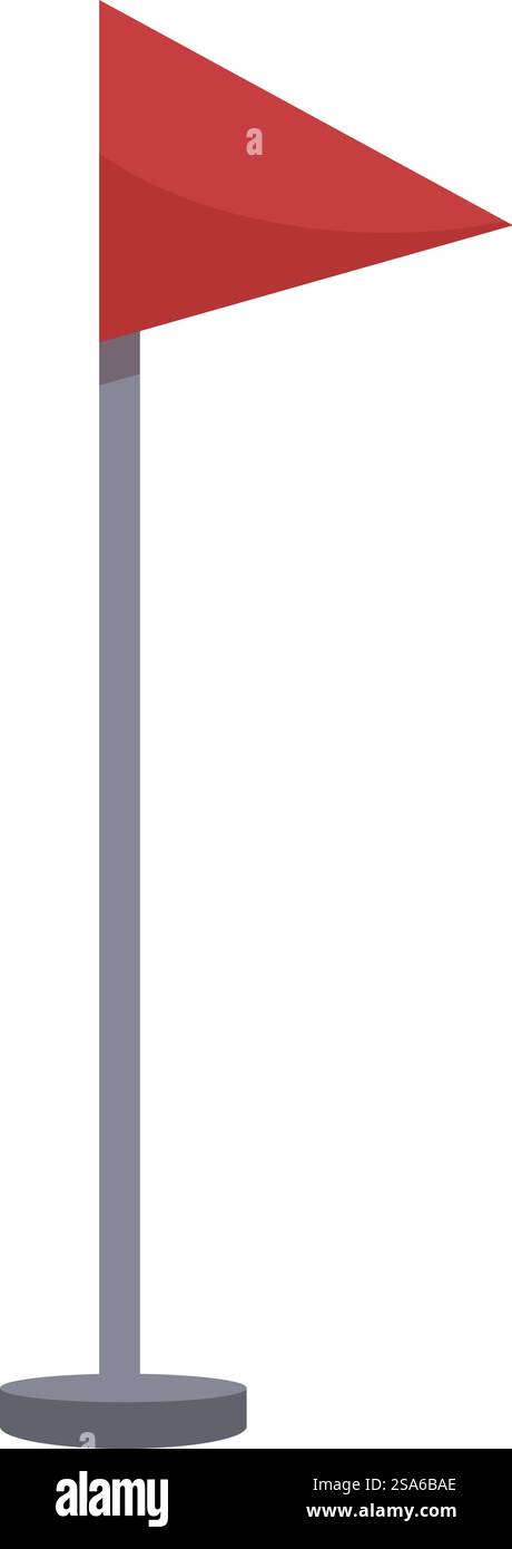 Red triangular flag waving on metal pole, signaling or marking concept ...