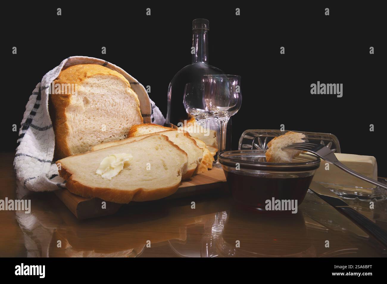 Bread eaten buttered and dipped in maple syrup with a good swig of ...